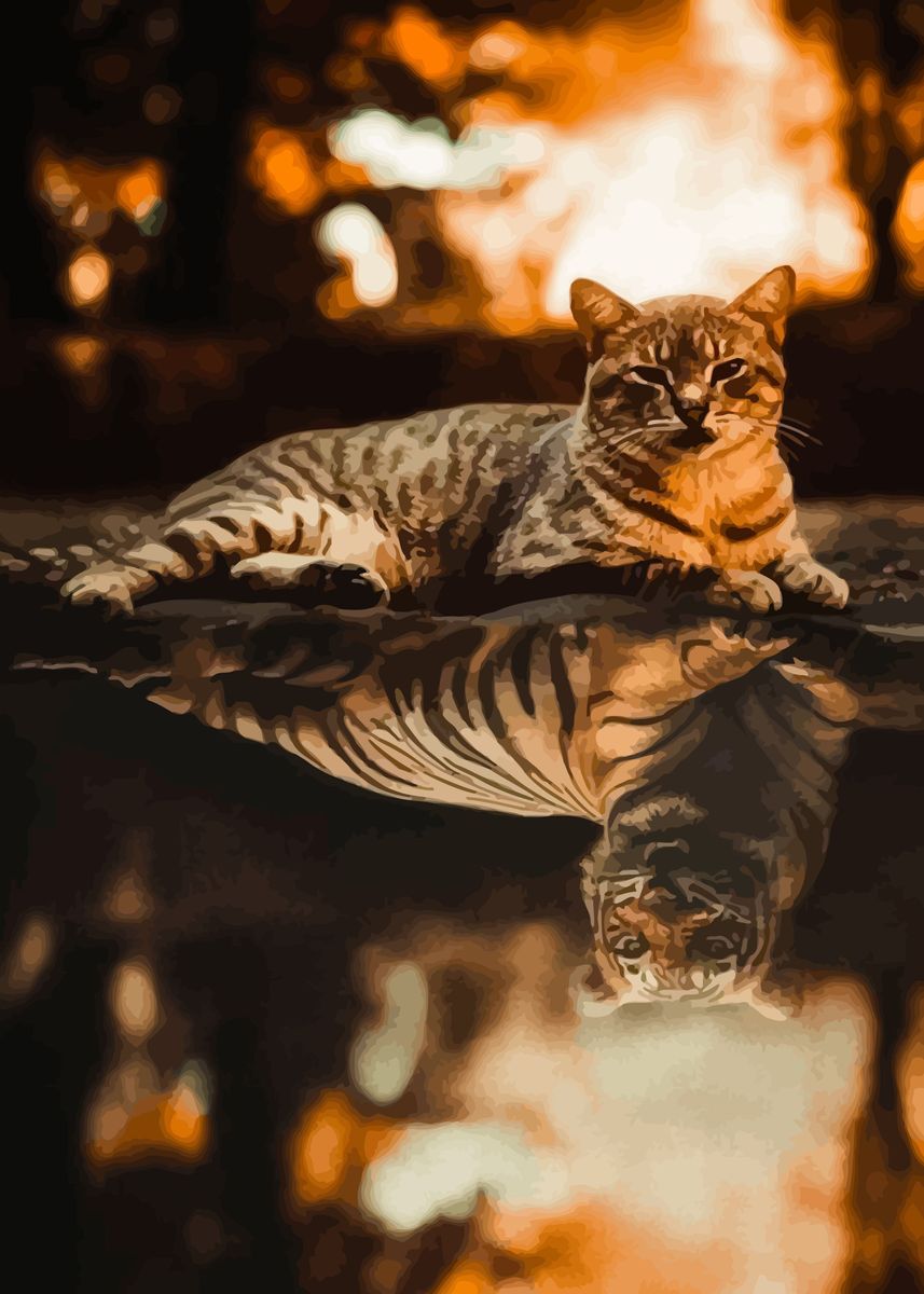 'The Cat Reflection Tiger' Poster, picture, metal print, paint by ...