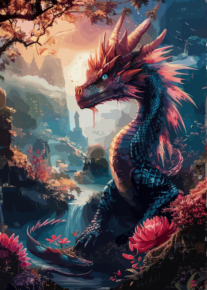 'Fantasy Colorful Dragon' Poster, picture, metal print, paint by ...