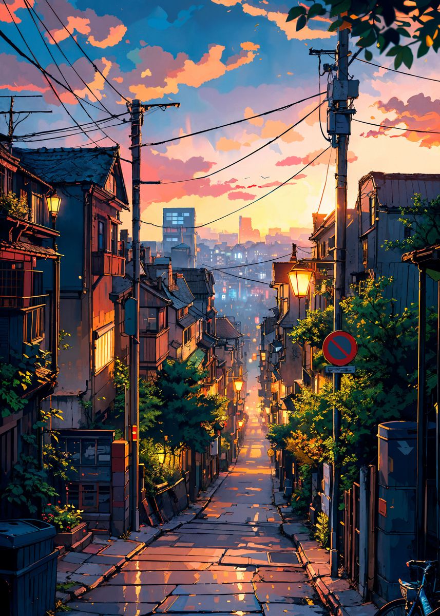 'Sunset City' Poster, picture, metal print, paint by Ann Havbo | Displate