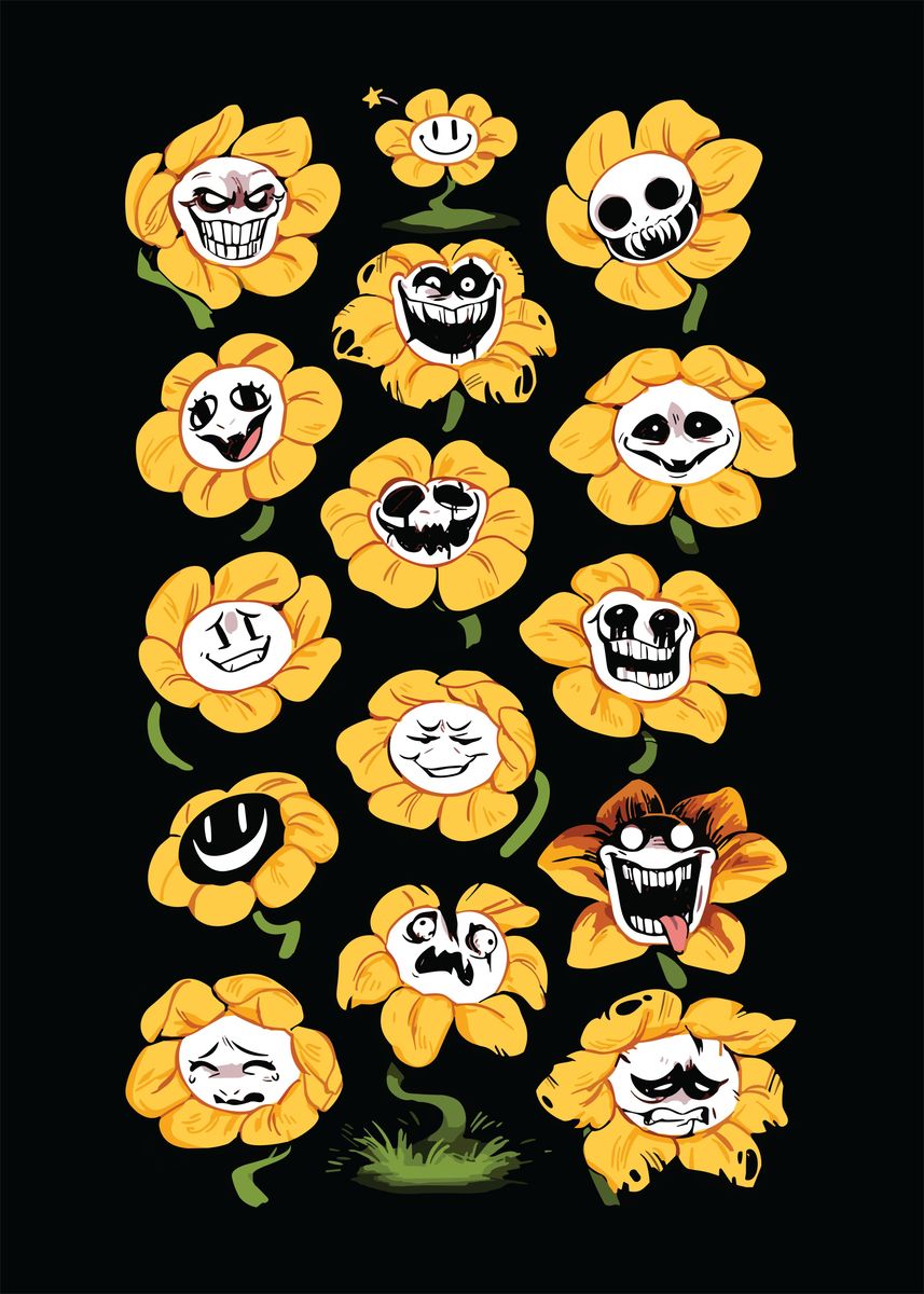 'Flowey Face' Poster, picture, metal print, paint by Trona Baquie ...
