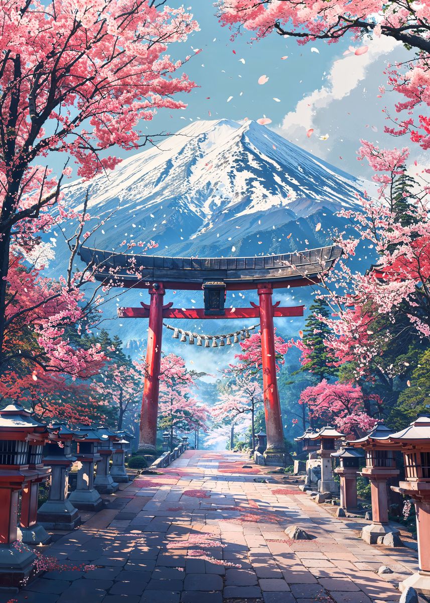 'Sacred Sakura Path to Fuji' Poster, picture, metal print, paint by ...