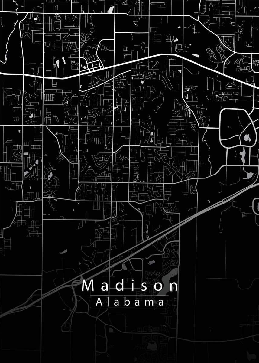 'Madison Alabama City Map' Poster, picture, metal print, paint by Robin ...