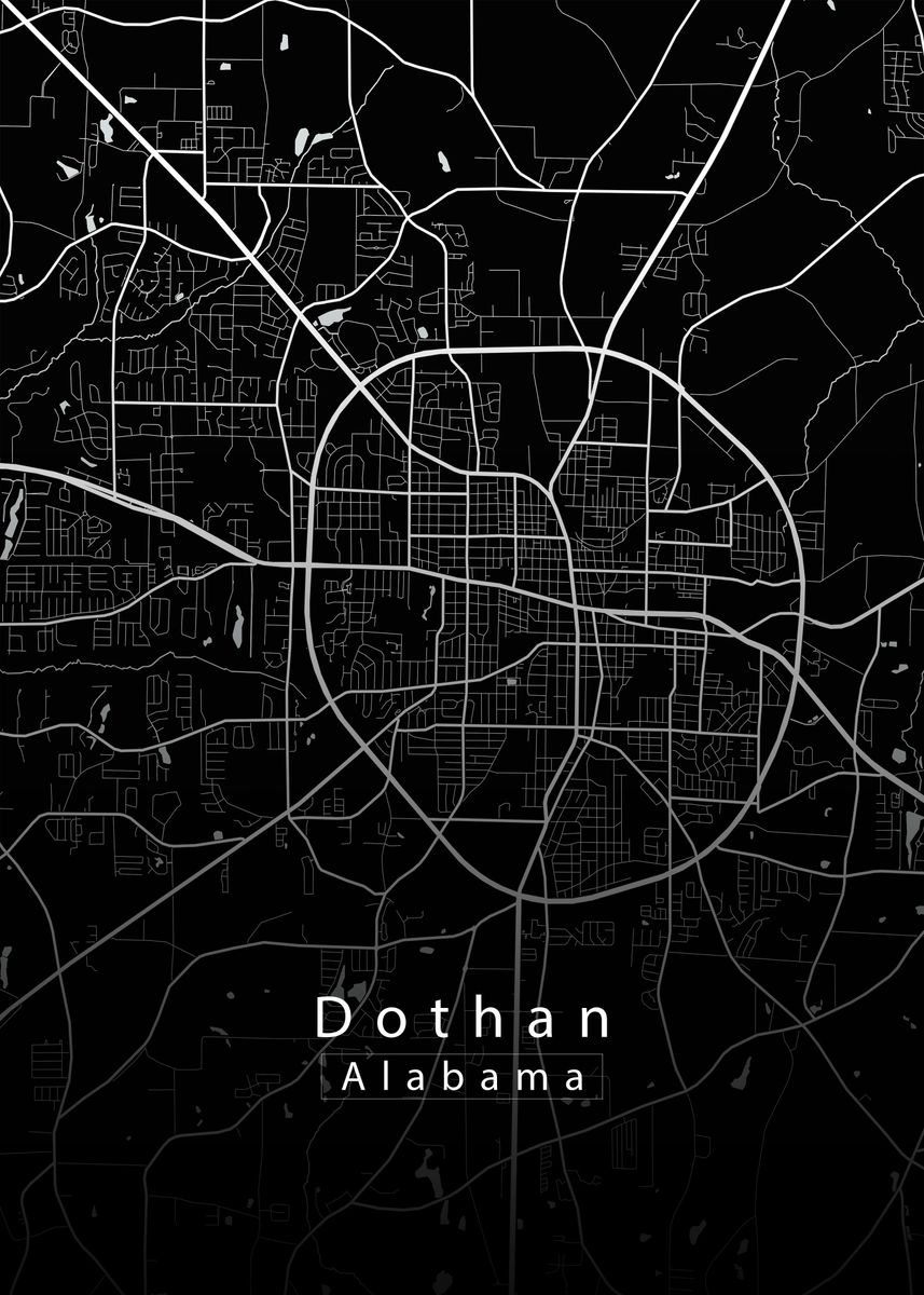 'Dothan Alabama City Map' Poster, picture, metal print, paint by Robin ...