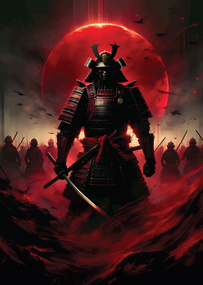 'Red Moon samurai' Poster, picture, metal print, paint by ALEX SHINDER ...