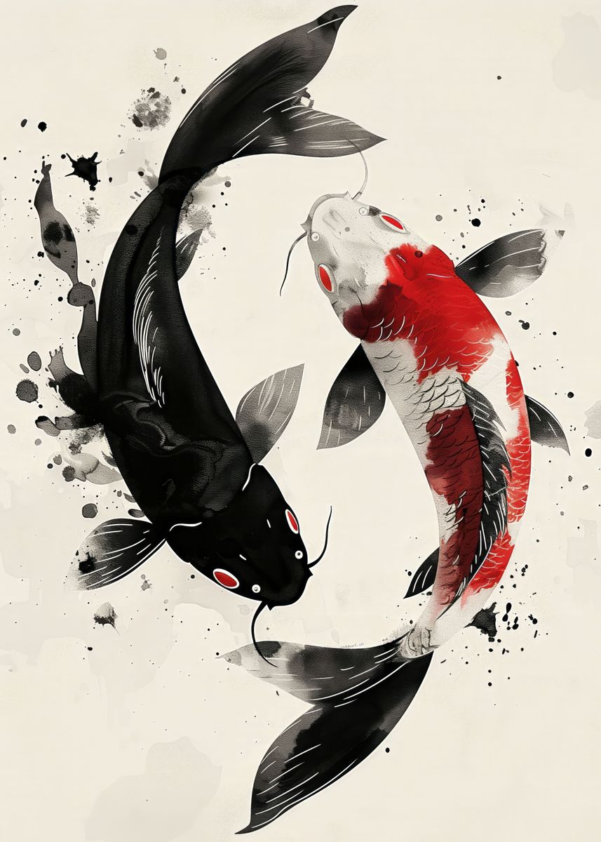 'Koi fish couple balance' Poster, picture, metal print, paint by Simon ...