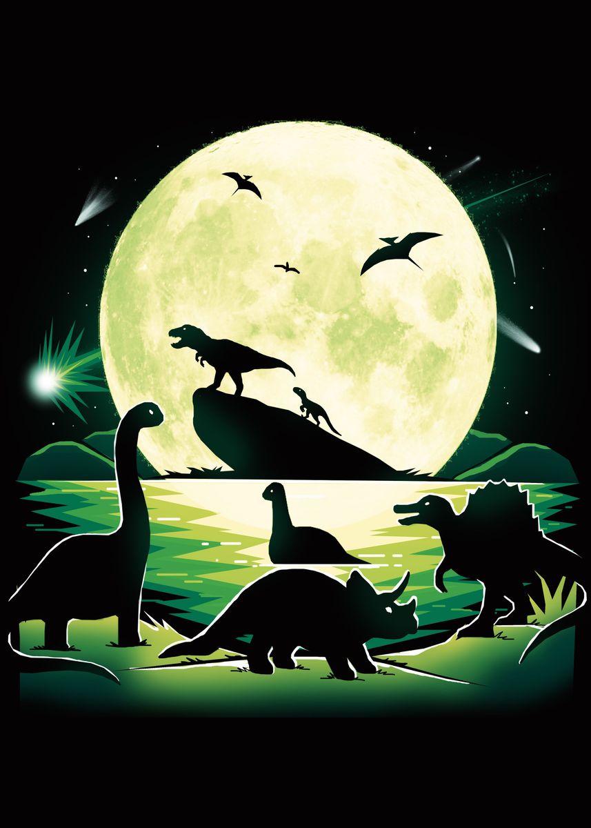 'Dinosaurs Moon' Poster, picture, metal print, paint by Valentina ...