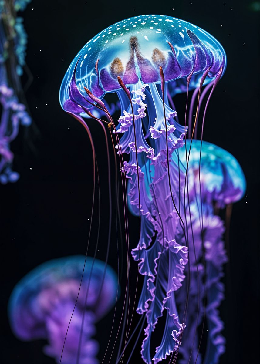 'Blue Jellyfish' Poster, picture, metal print, paint by Mark Vincent Verallo | Displate