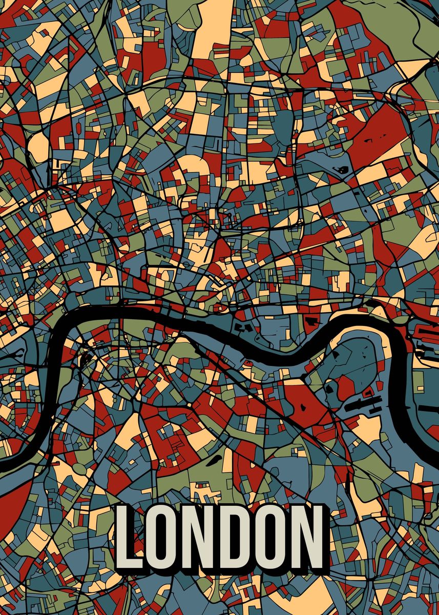 'London Earthtone City Map' Poster, picture, metal print, paint by Jorn ...