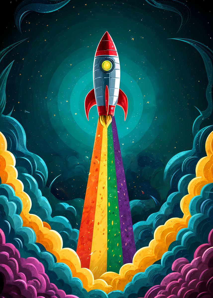 'Rocket rainbow' Poster, picture, metal print, paint by Ayen Khusna Art ...