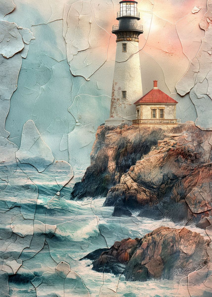 'Vintage Lighthouse Poster' Poster, picture, metal print, paint by ...