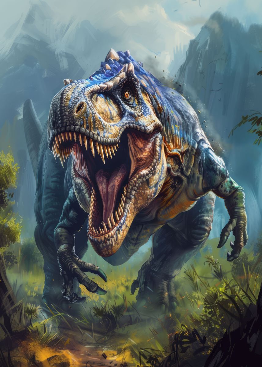 'Roaring TRex' Poster, picture, metal print, paint by Tollaru | Displate