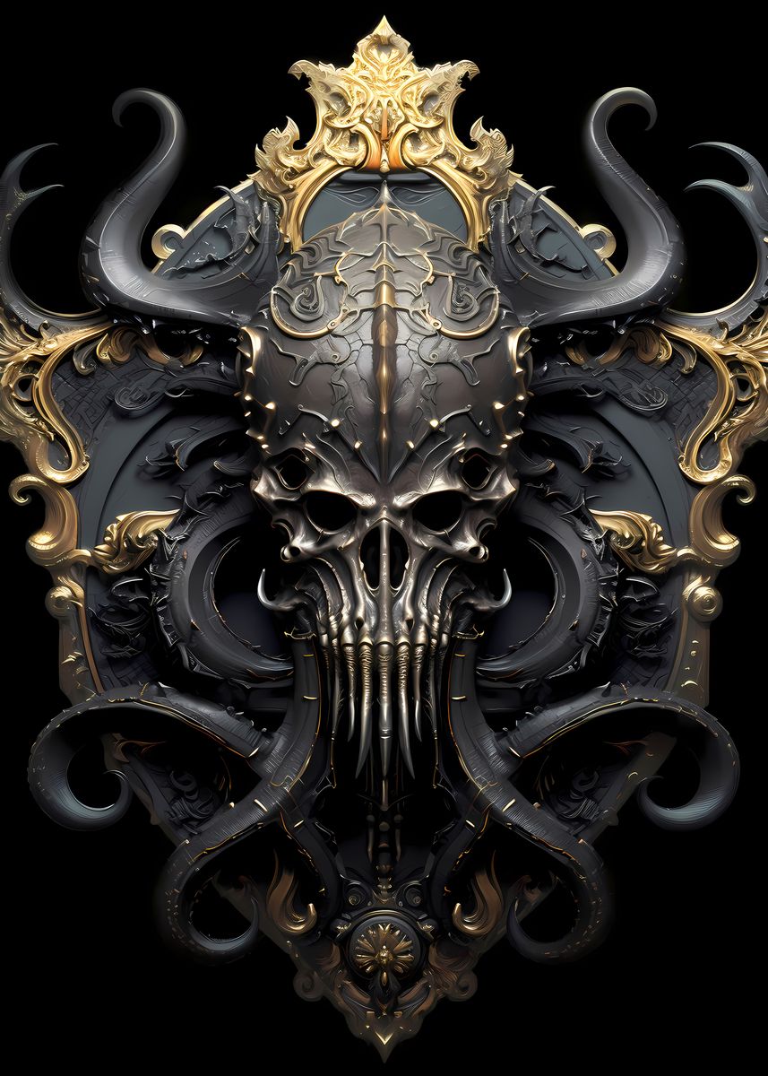 'Golden Skull Cthulhu' Poster, picture, metal print, paint by Luong ...
