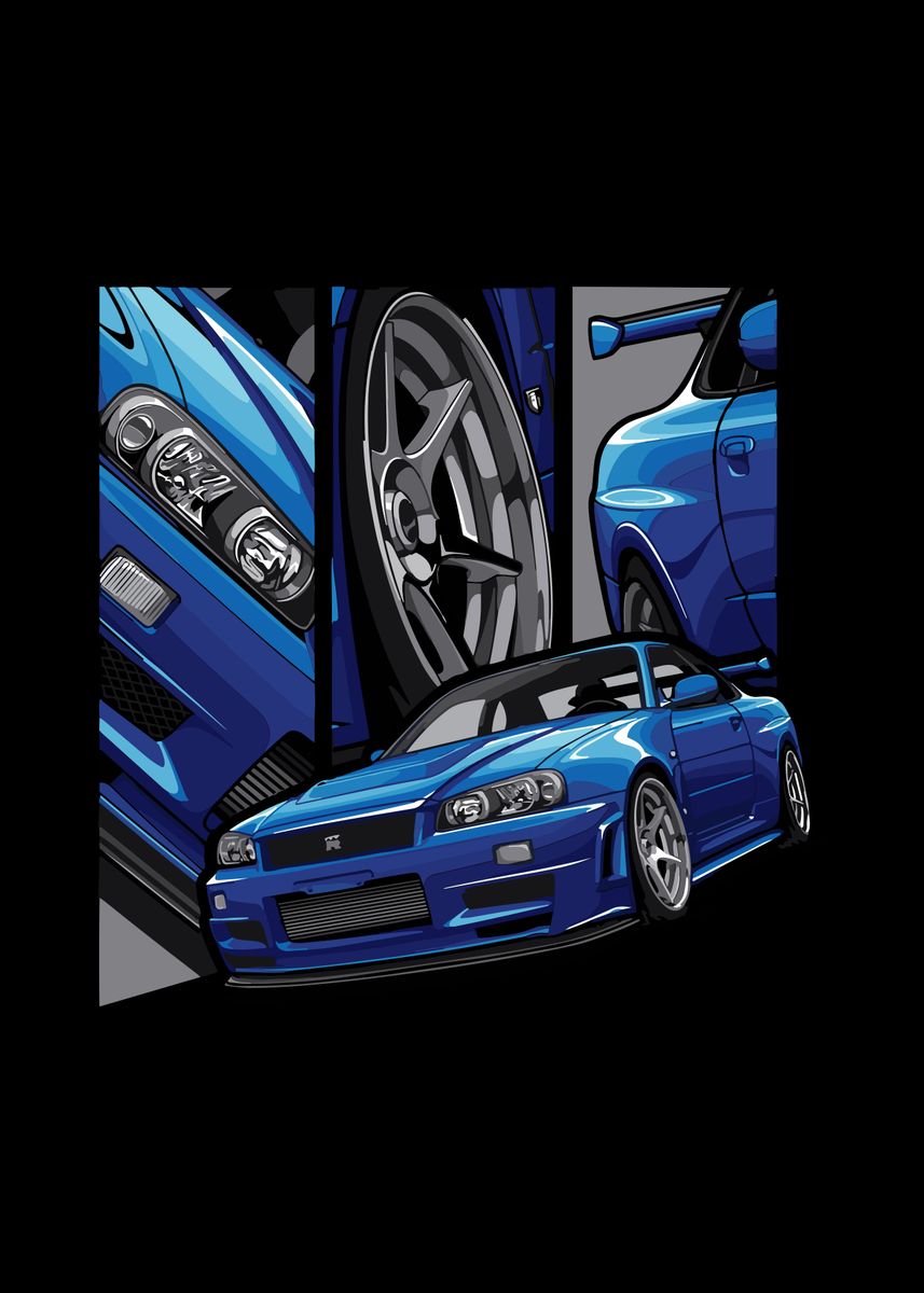 'Nissan Skyline GTR R34' Poster, picture, metal print, paint by ...