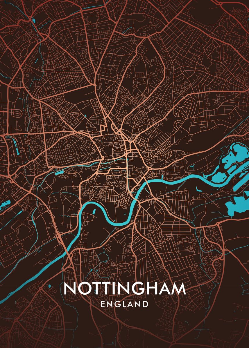'Nottingham City Map' Poster, picture, metal print, paint by Miracle ...
