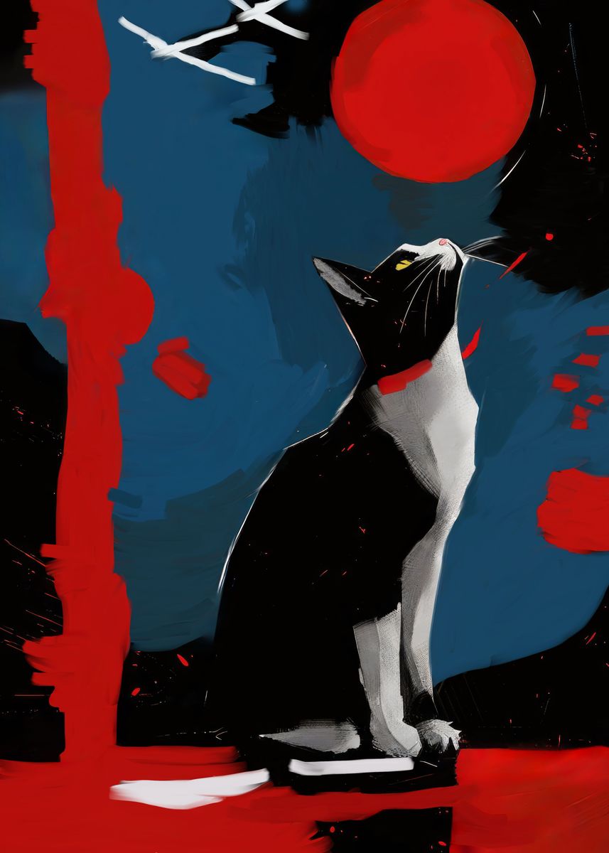 'Red Moon Cat' Poster, picture, metal print, paint by Michael Mattler ...