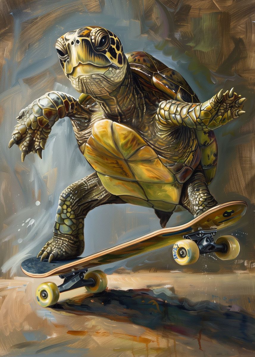'Turtle Skateboard Skating' Poster, picture, metal print, paint by Zenz ...