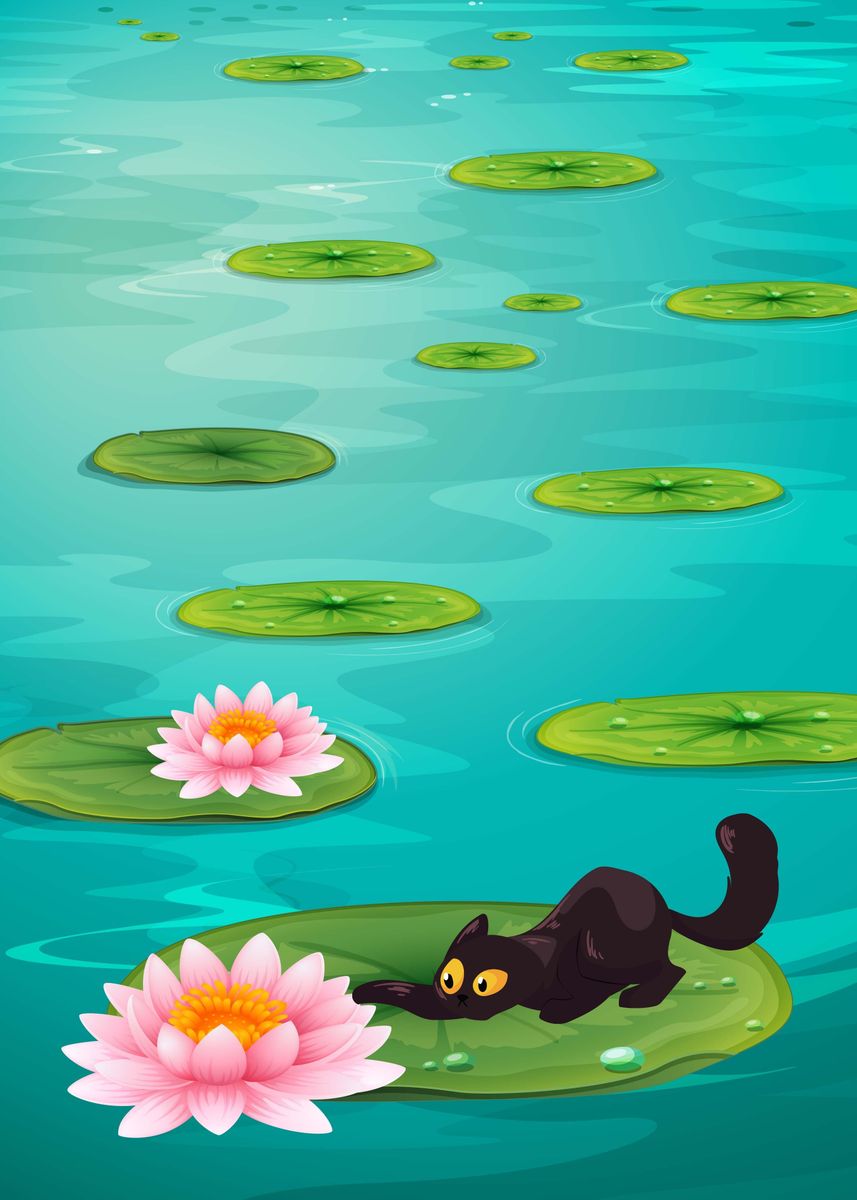 'Monet Cat Waterlilies' Poster, picture, metal print, paint by saidi ...