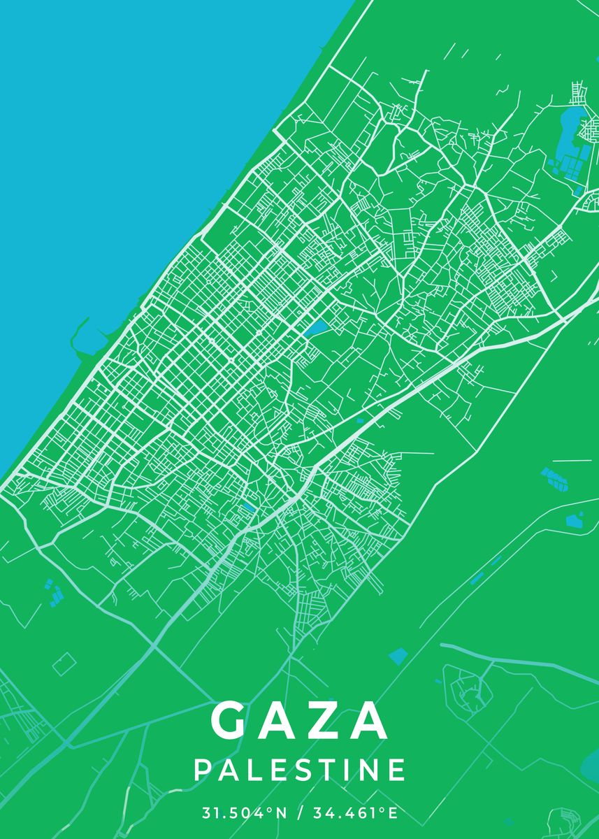 'Gaza Palestine Map Poster' Poster, picture, metal print, paint by Omar ...