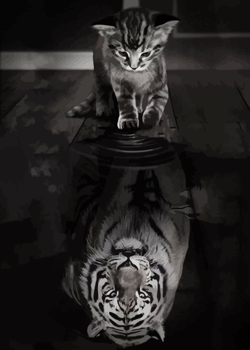 'Cat Reflection Tiger' Poster, picture, metal print, paint by Avoudyn ...