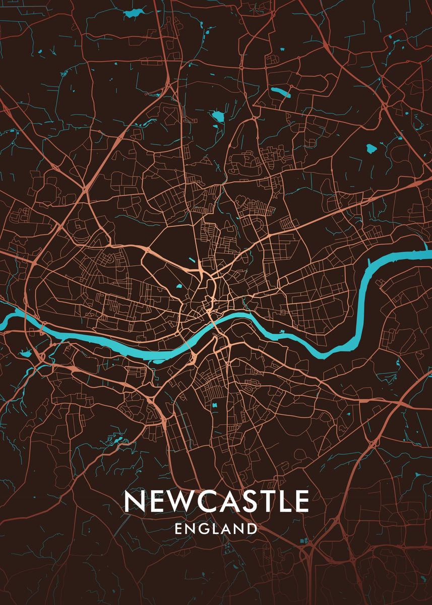 'Newcastle City Map' Poster, picture, metal print, paint by Miracle ...