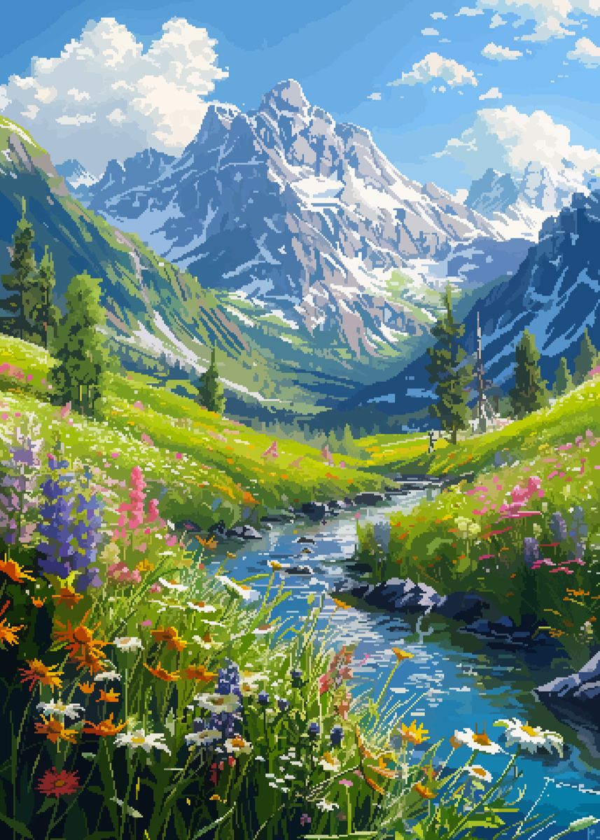 'Europe Alpine Pixel Art' Poster, picture, metal print, paint by LVTFCO ...