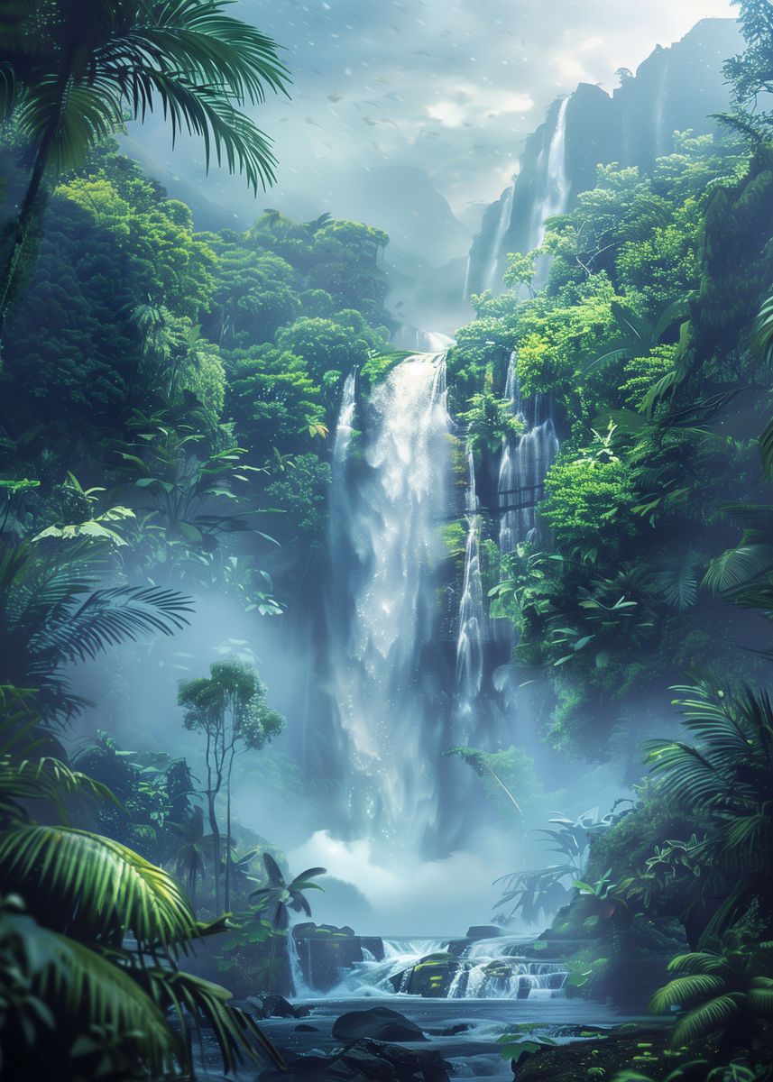'The Jungle WaterFall' Poster, picture, metal print, paint by Leaw ...