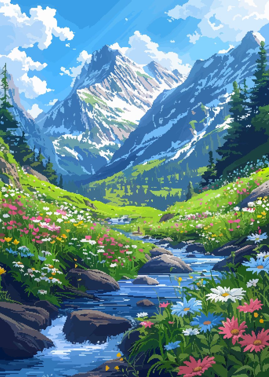 'Switzerland Alps Pixel Art' Poster, picture, metal print, paint by ...