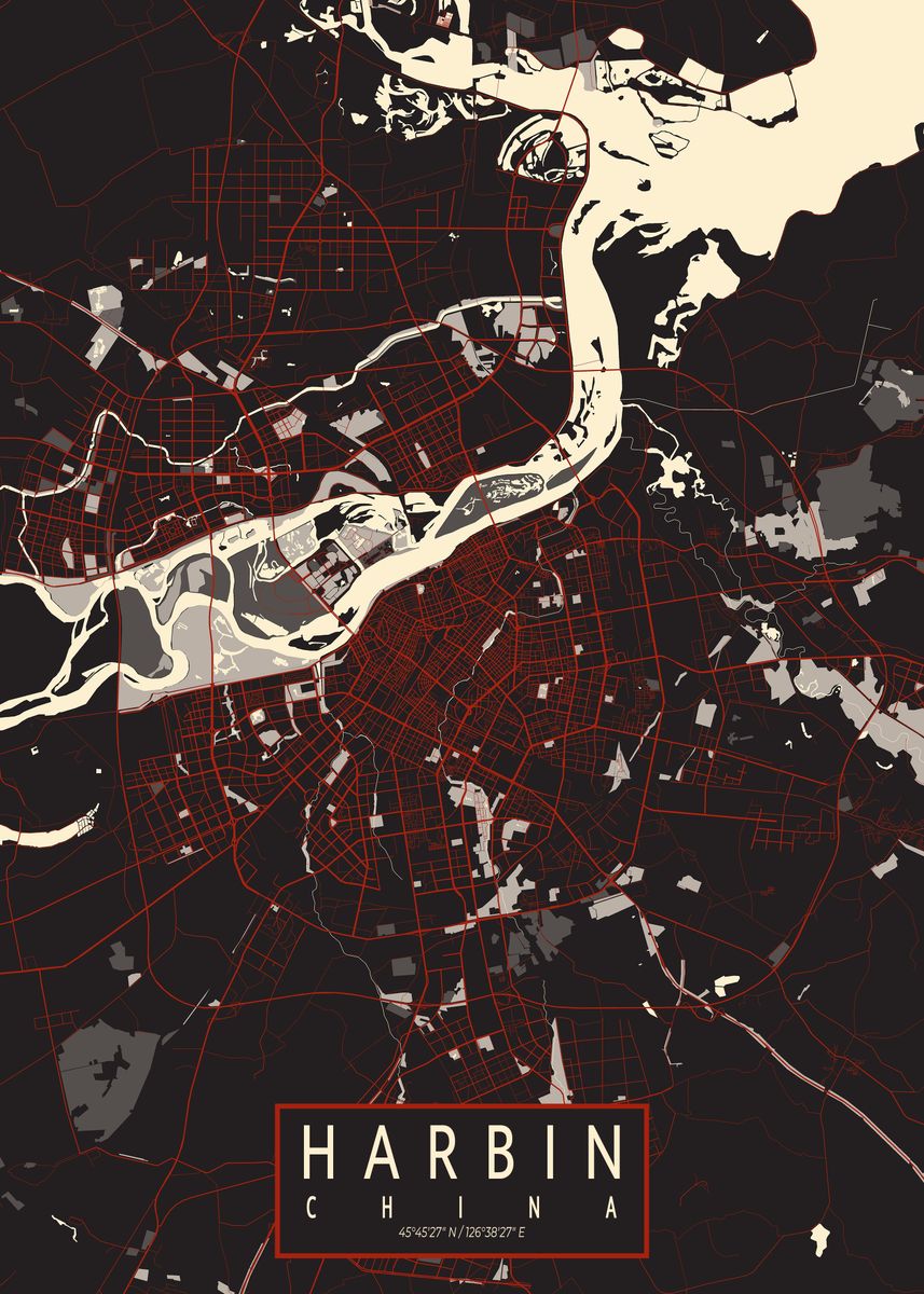'Harbin City Map Vector' Poster, picture, metal print, paint by deMAP ...