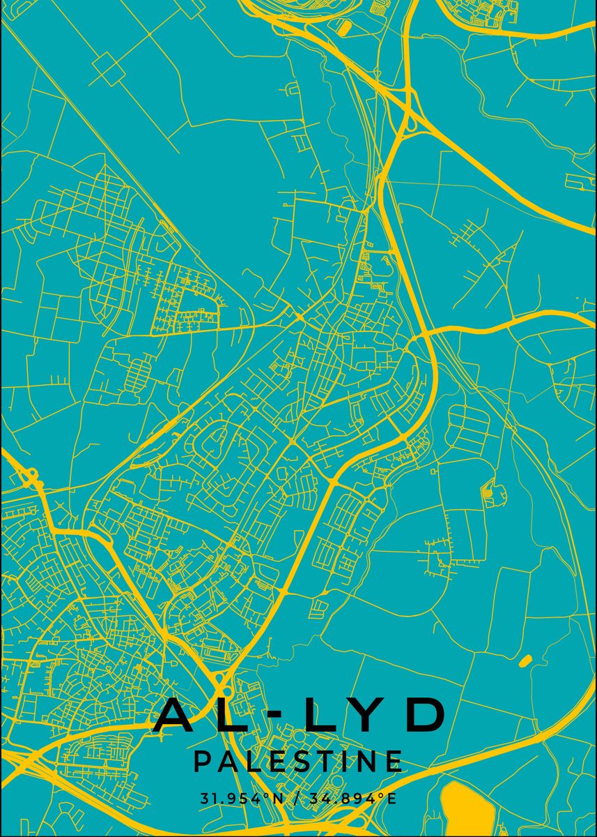 'Al Lyd Palestine City Map ' Poster, picture, metal print, paint by ...