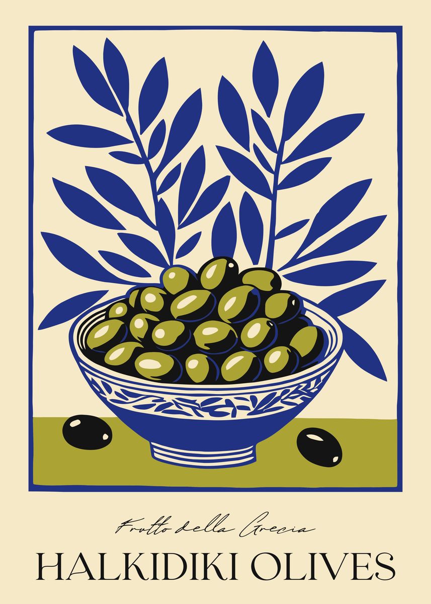 'Greece Olives' Poster, picture, metal print, paint by HyggeStudio ...