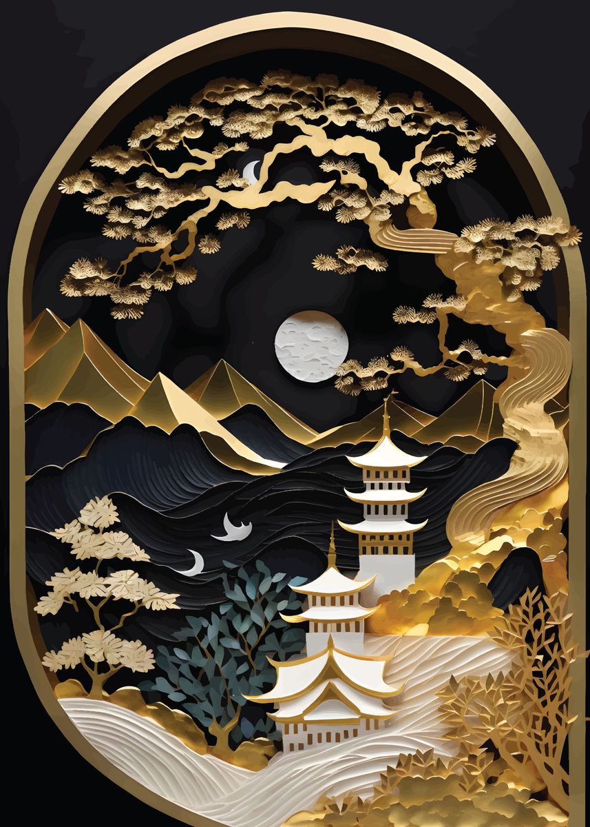 'gold japanese art' Poster, picture, metal print, paint by ART JOY ...