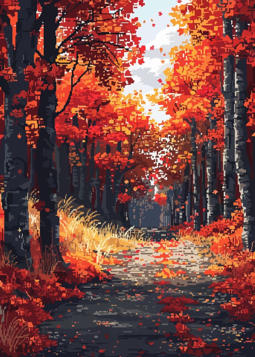 'Autumn Path Pixel Art' Poster, picture, metal print, paint by LVTFCO ...