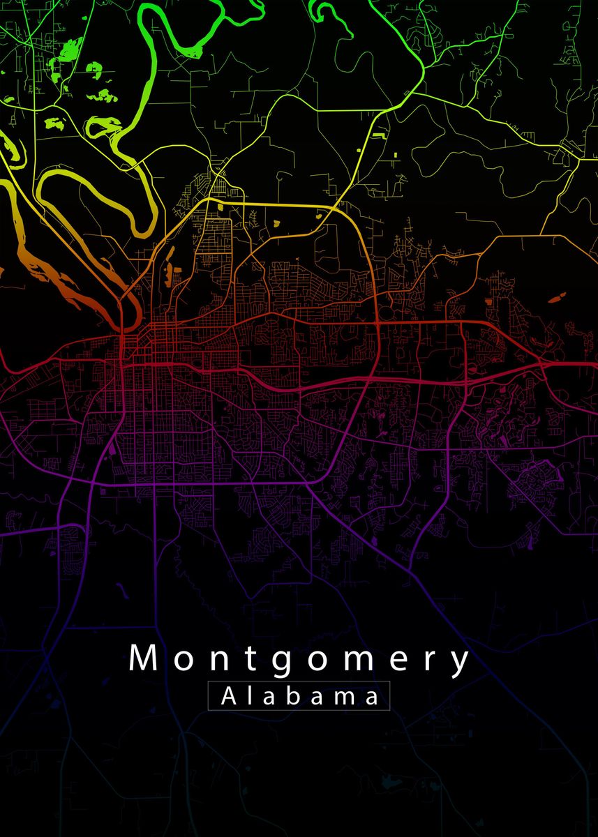 'Montgomery Alabama Map' Poster, picture, metal print, paint by Robin ...
