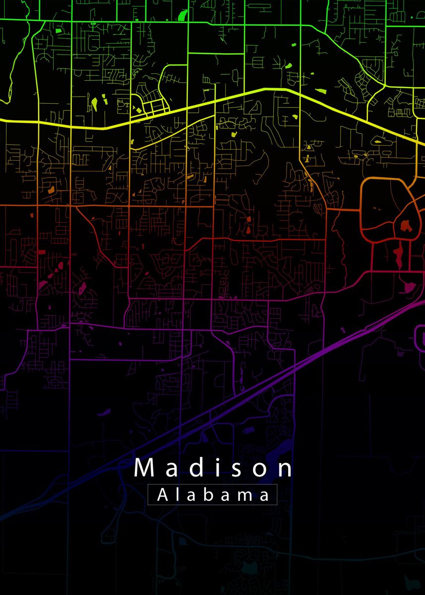 'Madison Alabama City Map' Poster, picture, metal print, paint by Robin ...