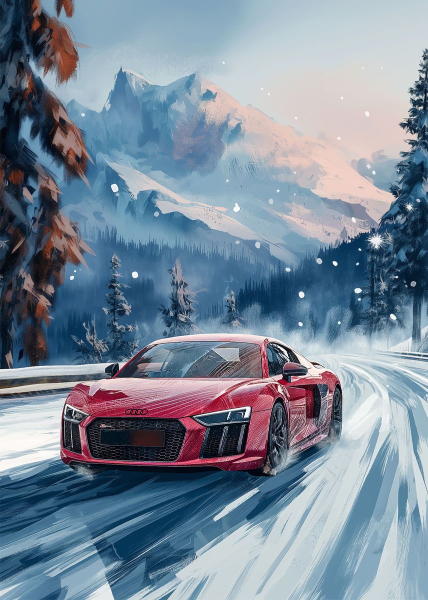 'Audi R8 Winter Drive' Poster, picture, metal print, paint by Anima Art | Displate