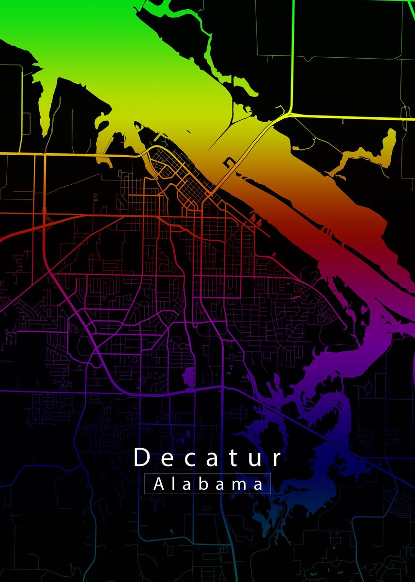 'Decatur Alabama City Map' Poster, picture, metal print, paint by Robin ...