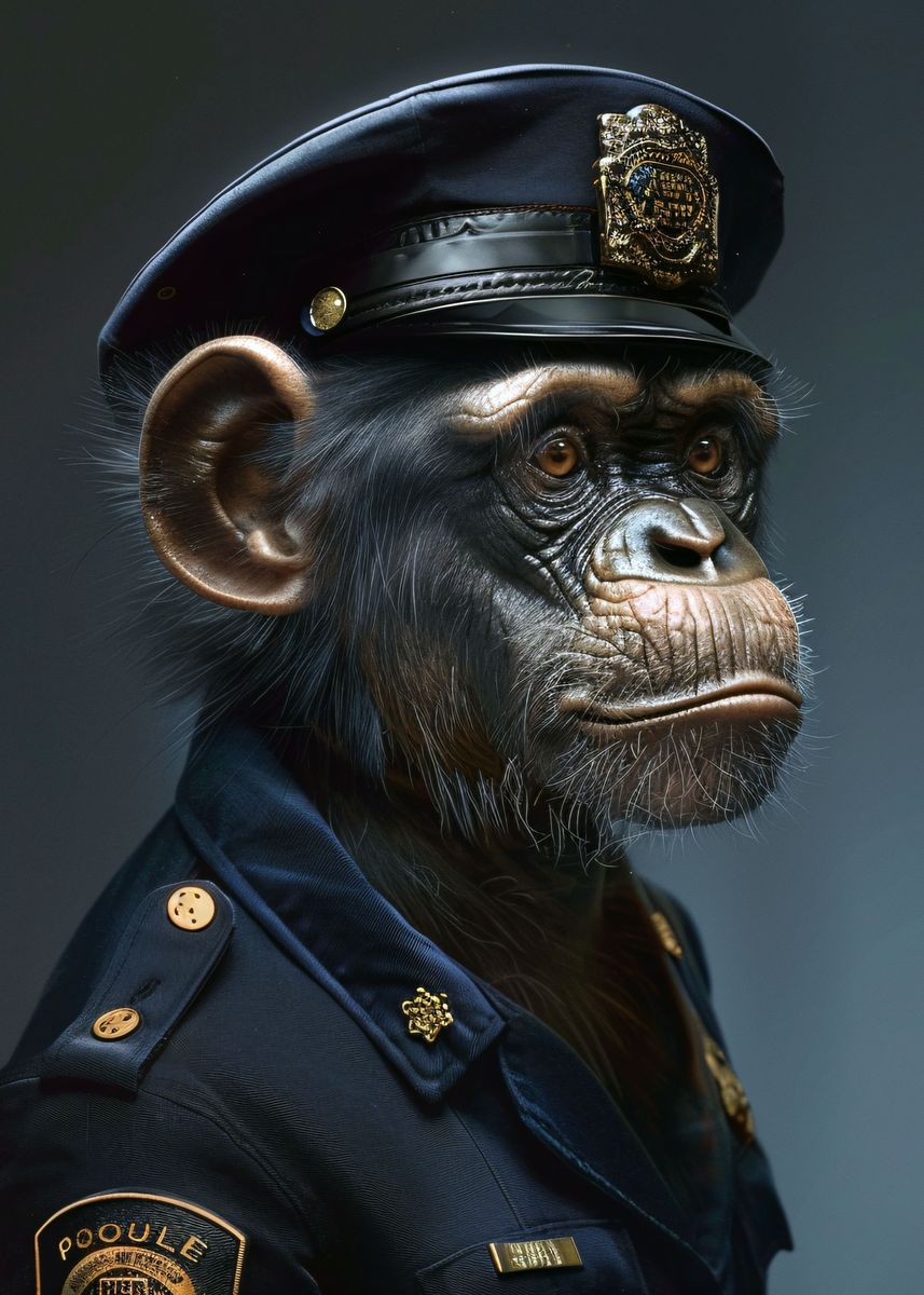 'police monkey' Poster, picture, metal print, paint by darkax | Displate