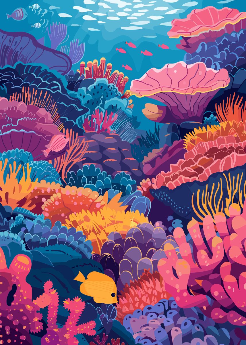 'Colorful Coral Reef' Poster, picture, metal print, paint by Mesh ...