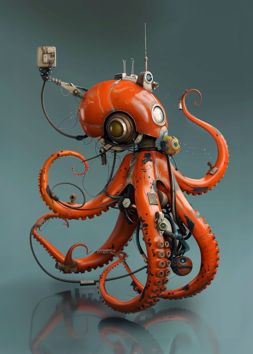 'Futuristic Robot Octopus' Poster, picture, metal print, paint by ...