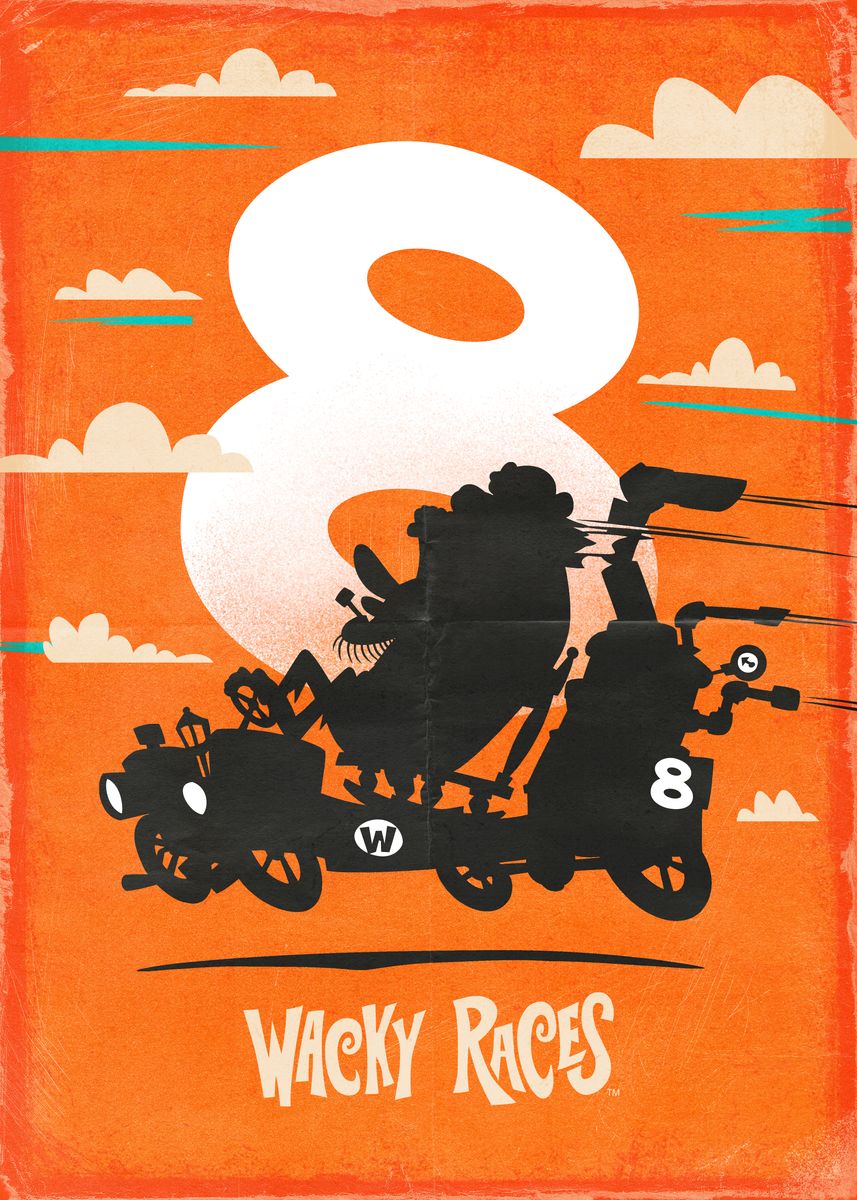 'Wacky Races W8' Poster, picture, metal print, paint by Hanna Barbera ...