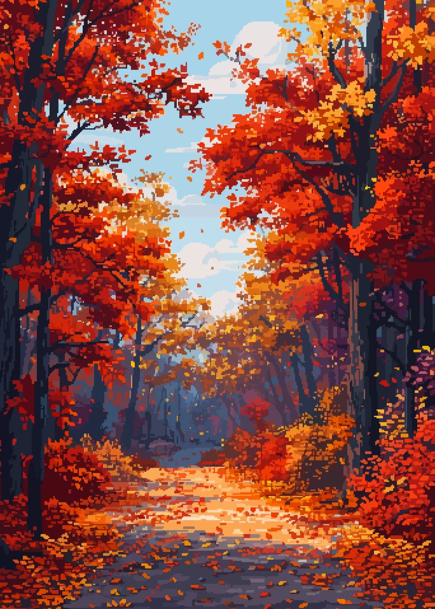 'Autumn Nature Pixel Art' Poster, picture, metal print, paint by LVTFCO ...