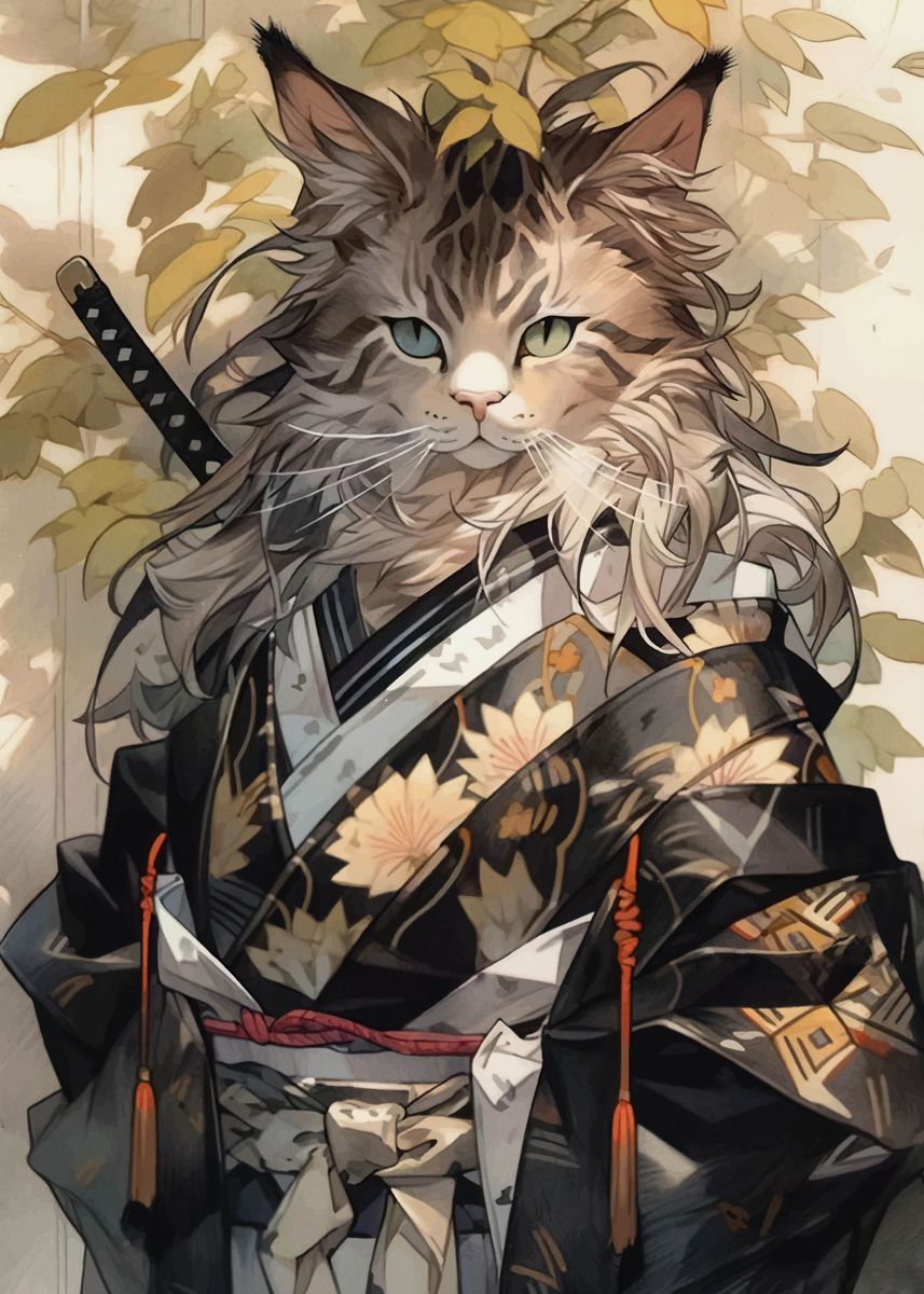 'Edo Cat Kimono Japan' Poster, picture, metal print, paint by Zaydan ...