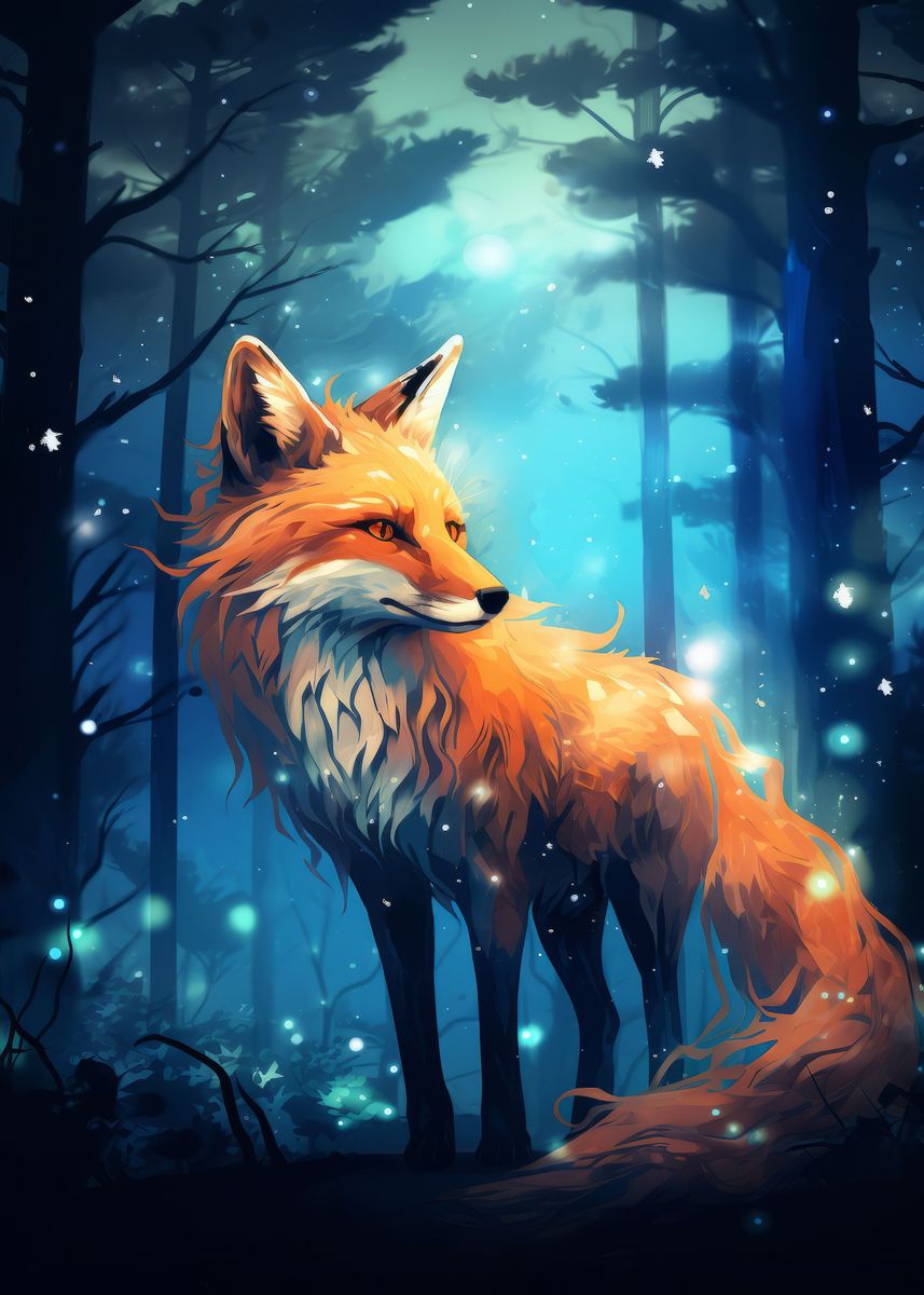 'Fox In Forest' Poster, picture, metal print, paint by FavoritePlates ...