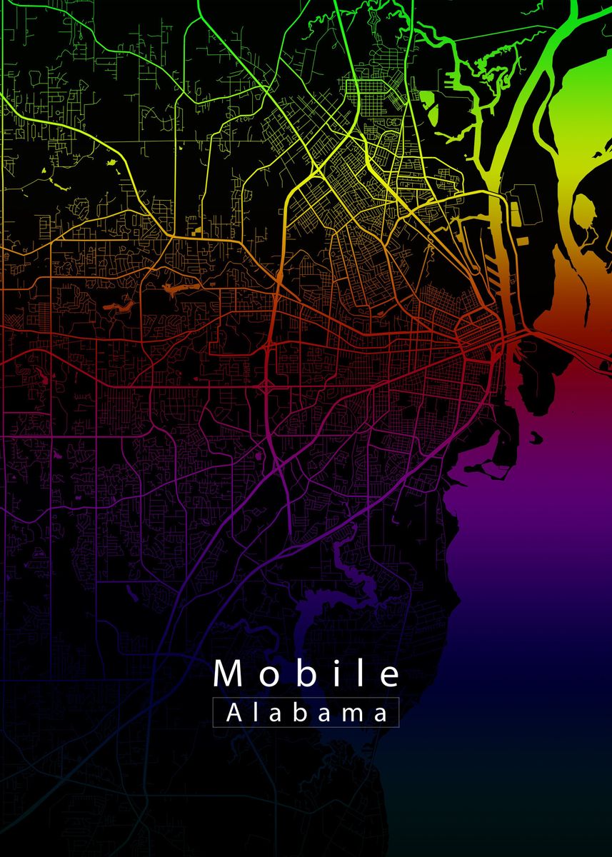 'Mobile Alabama City Map' Poster, picture, metal print, paint by Robin ...