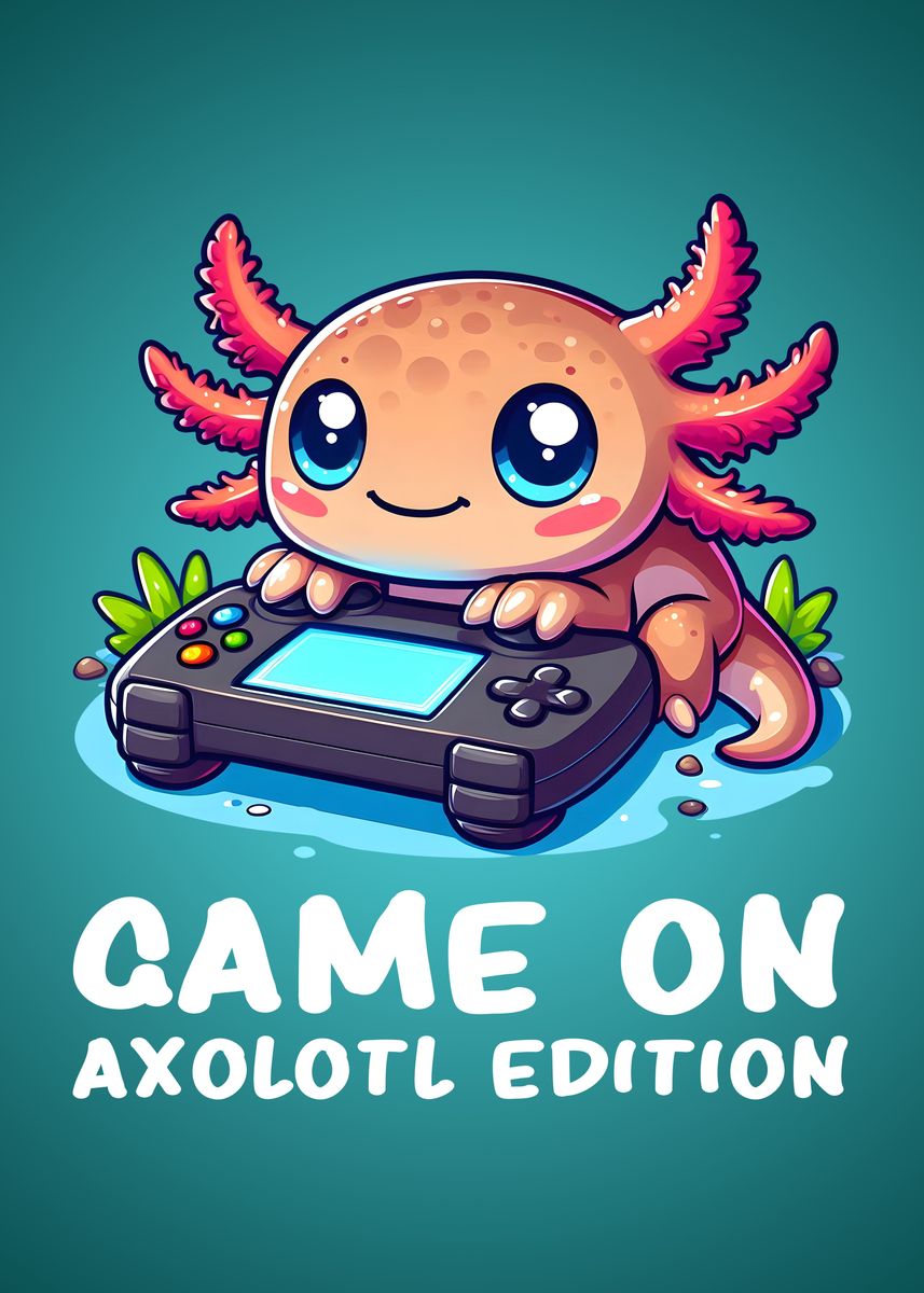 'Gaming Axolotl Cute Gamer' Poster, picture, metal print, paint by ...