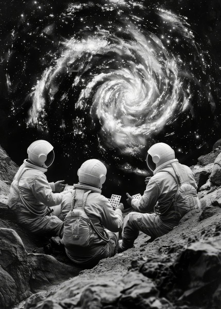 'Astronauts Play Cards Game' Poster, picture, metal print, paint by ...