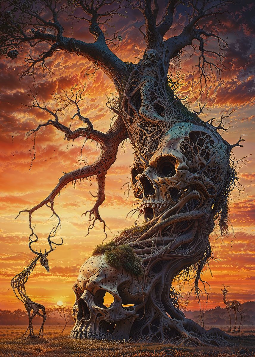 'Unearthly Dual Skull Tree ' Poster, picture, metal print, paint by ...