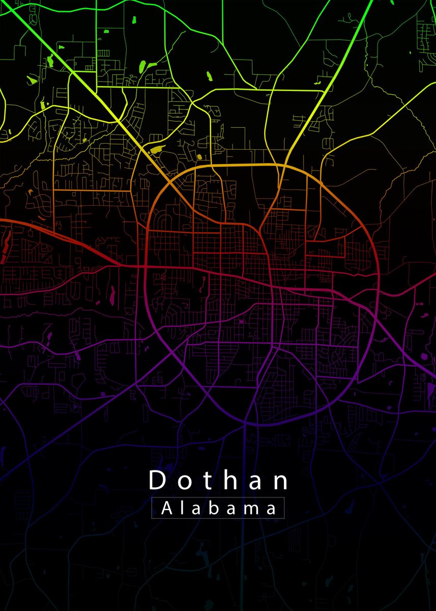 'Dothan Alabama City Map' Poster, picture, metal print, paint by Robin ...