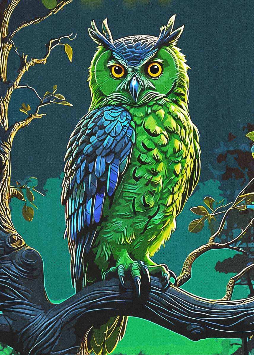 'Green Owl ' Poster, picture, metal print, paint by Fachrul Abqary ...