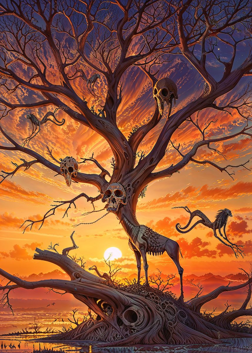 'Skull Branch Root Animals' Poster, picture, metal print, paint by ...